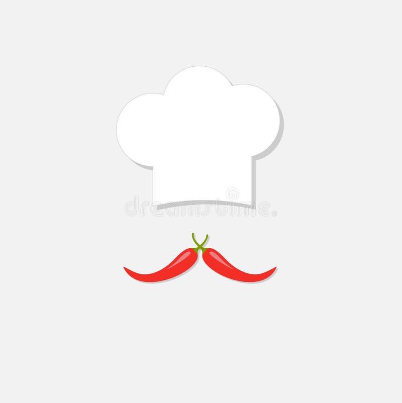 Chef Hat and Red Hot Pepper Mustache. Menu Card. Flat Design Style ...