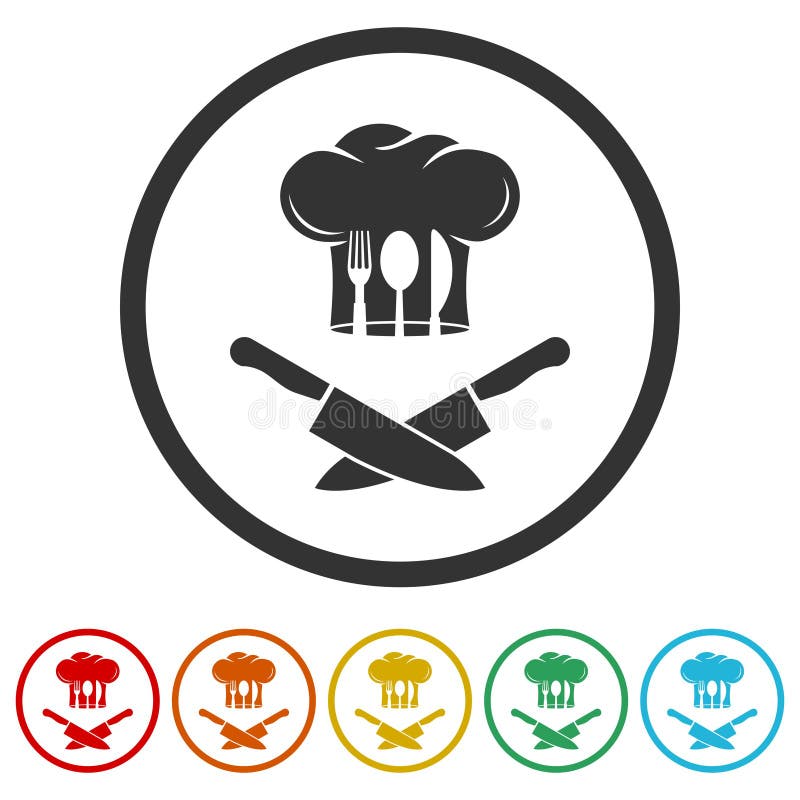Chef Hat Ring Icon Isolated on White Background Color Set Stock Vector ...
