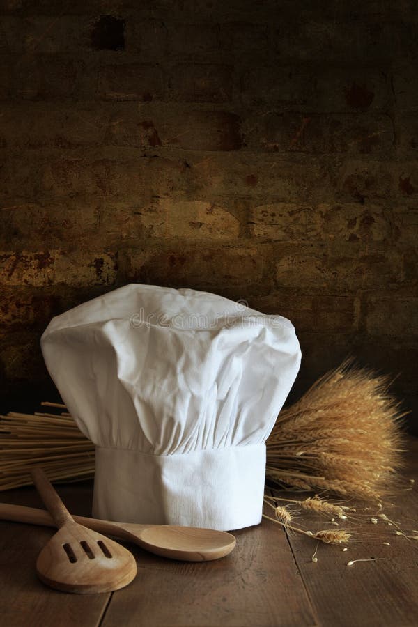 Chef Hat and Spoons with Brick Background Stock Image - Image of lunch ...