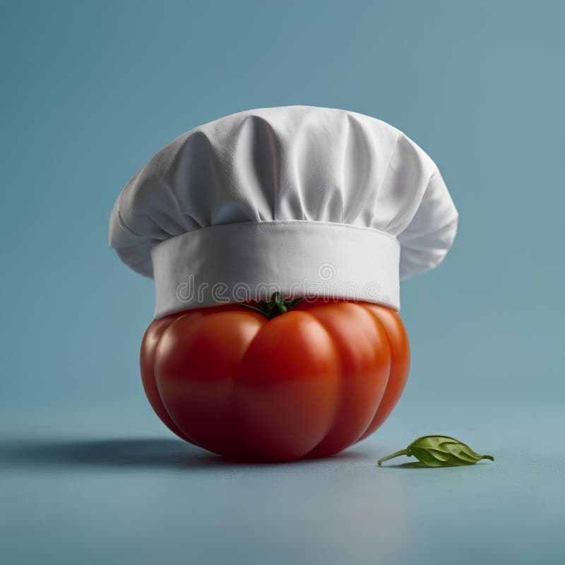 Chef Hat on Tomato on Pastel Blue Background Stock Illustration ...