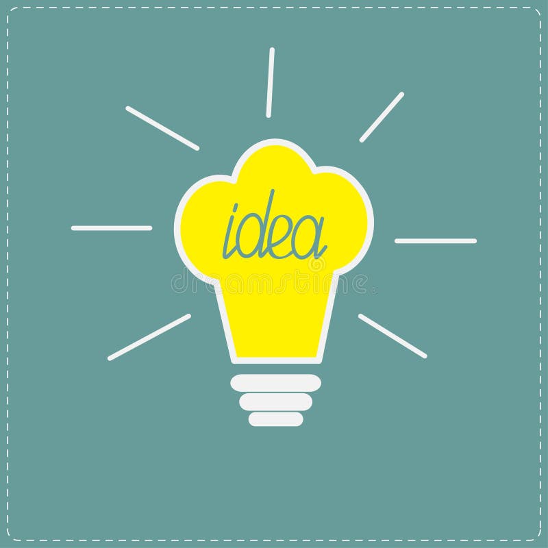Chef Hat Yellow Idea Light Bulb with Shining Lines. Flat Design Style ...