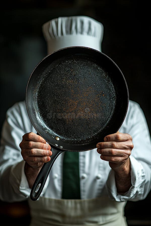 The Chef Hides His Face from View, Separated by the Pan, As the ...