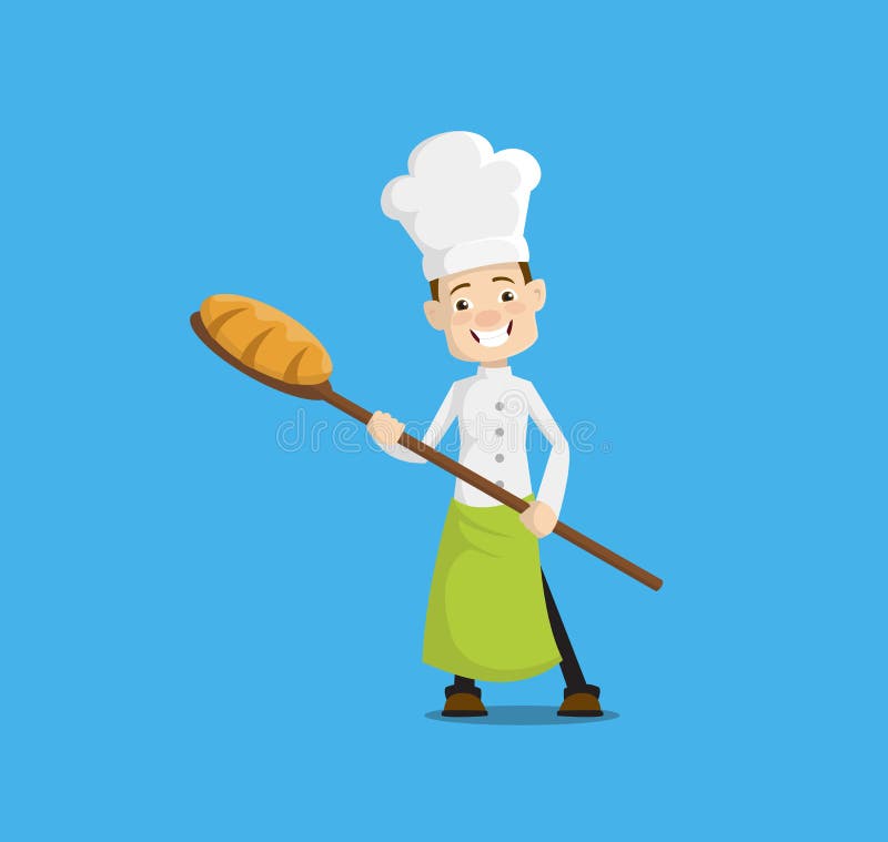 Cartoon Chef Baking Bun Bread Flat Vector Illustration Design Stock ...