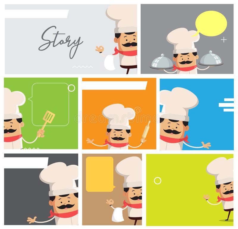 Cartoon Chef Comic Story Board Flat Vector Illustration Design Stock ...