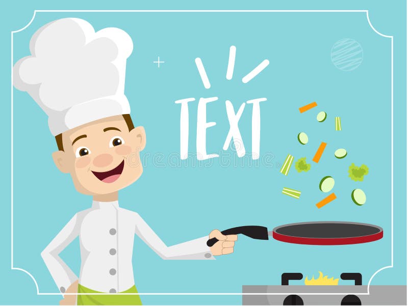 Cartoon Chef Frying Vegetables Flat Vector Illustration Design Stock ...
