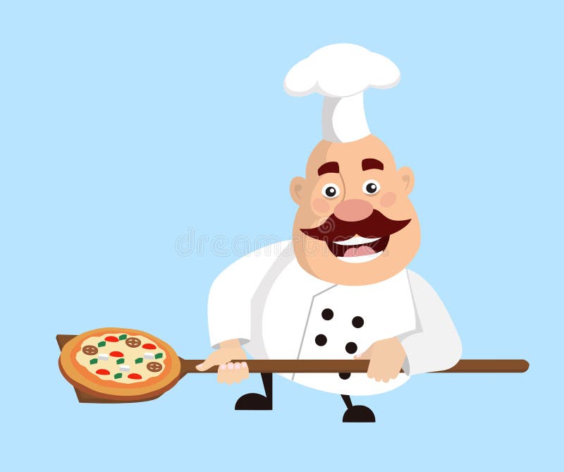 Fat Cartoon Chef Baking Pizza Flat Vector Illustration Design Stock ...