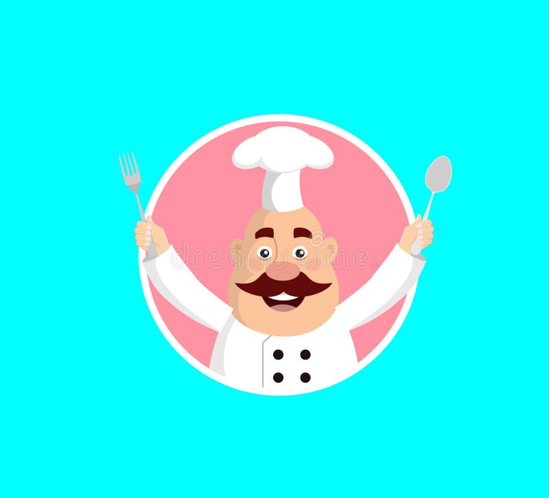 Fat Cartoon Chef Cheerful Flat Vector Illustration Design Stock Vector ...