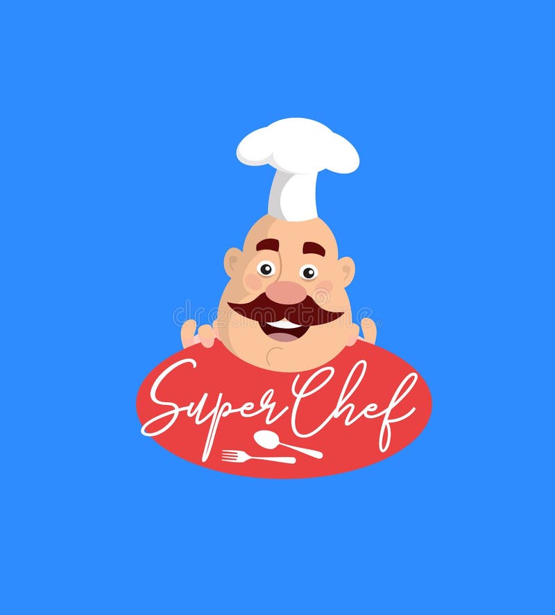 Fat Cartoon Chef Super Chef Logo Flat Vector Illustration Design Stock ...
