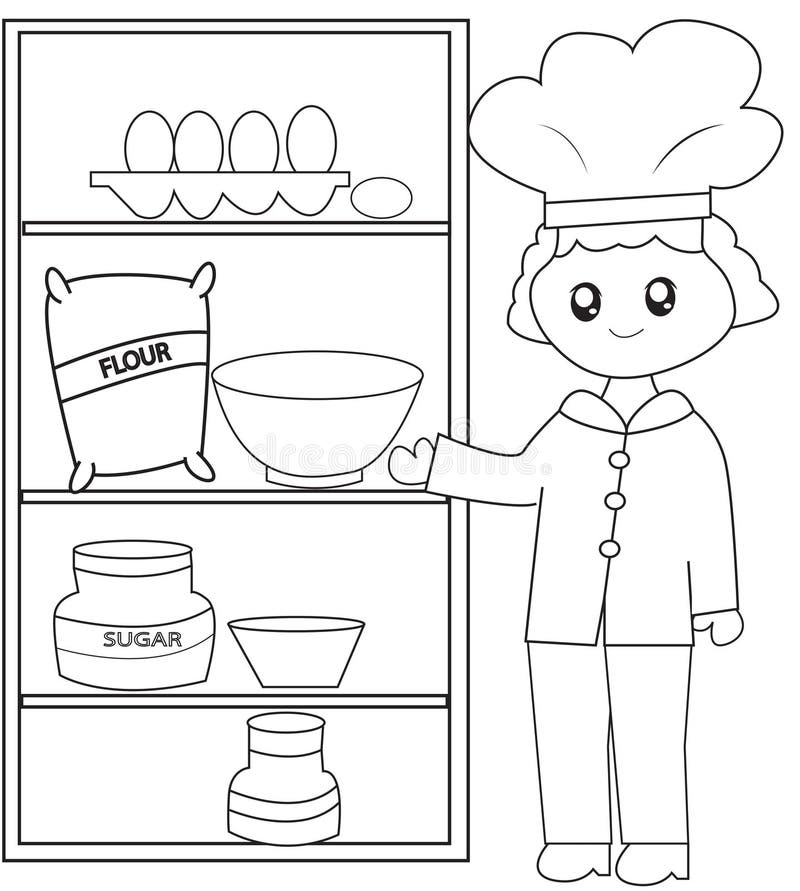 The Chef with His Ingredients Coloring Page Stock Illustration ...