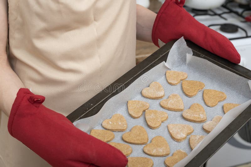 Chef is Holding Baking Sheet with Raw Shortbread Cookies. Cookies ...