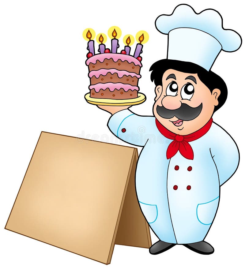 Chef Holding Cake with Wooden Table Stock Illustration - Illustration ...
