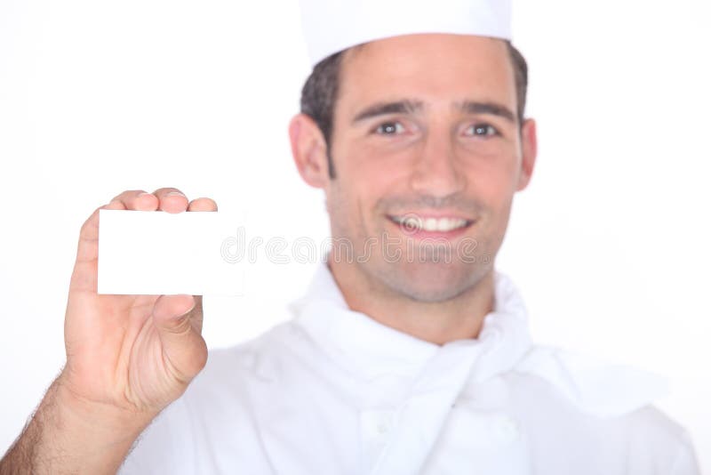 Chef holding a call card stock photo. Image of profession - 27228016