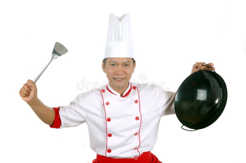 Chef Holding Cooking Utensils and Kitchen Knife Stock Photo - Image of ...