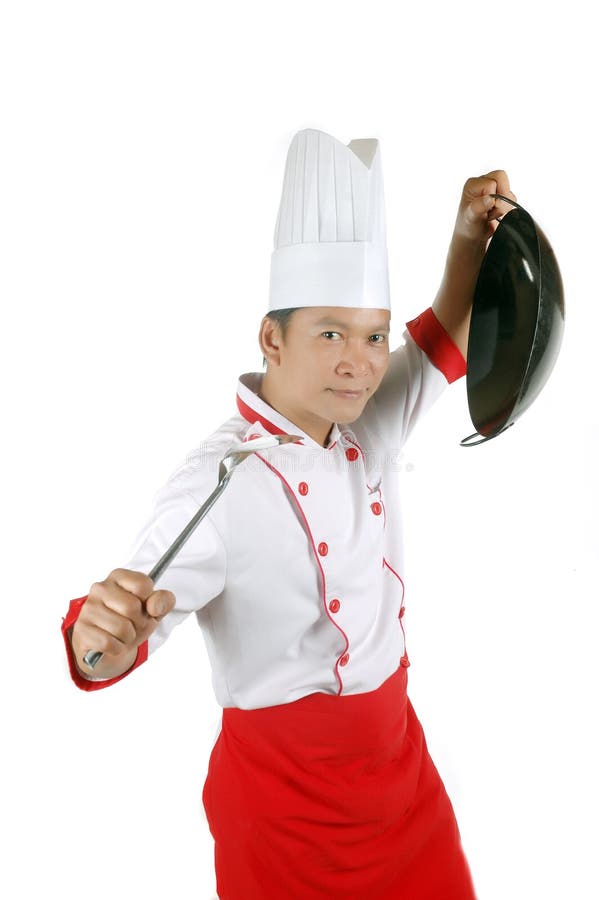 Chef Holding Cooking Utensils and Kitchen Knife Stock Photo - Image of ...
