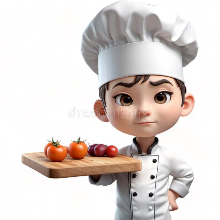 Chef is Holding a Cutting Board with Bored Expression Isolated on White ...