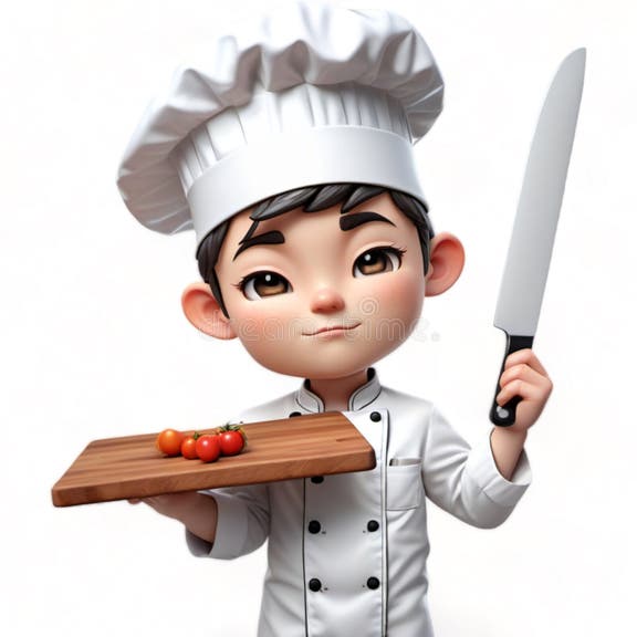 Chef is Holding a Cutting Board with Bored Expression Isolated on White ...