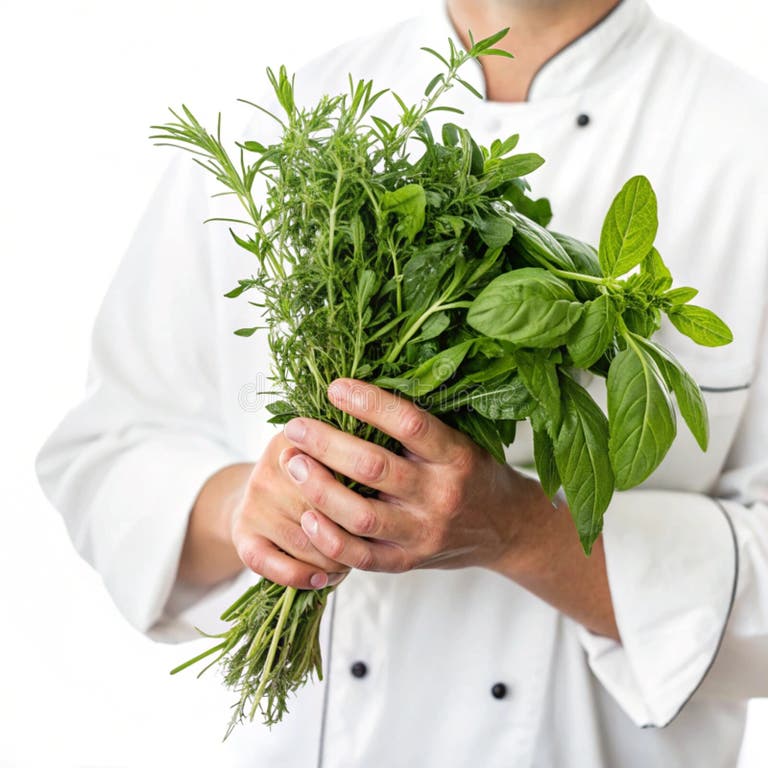Chef Holding Herbs Isolated on Transparent Background Stock ...