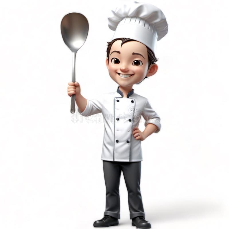 Chef is Holding a Ladle with Happy Expression Isolated on White ...