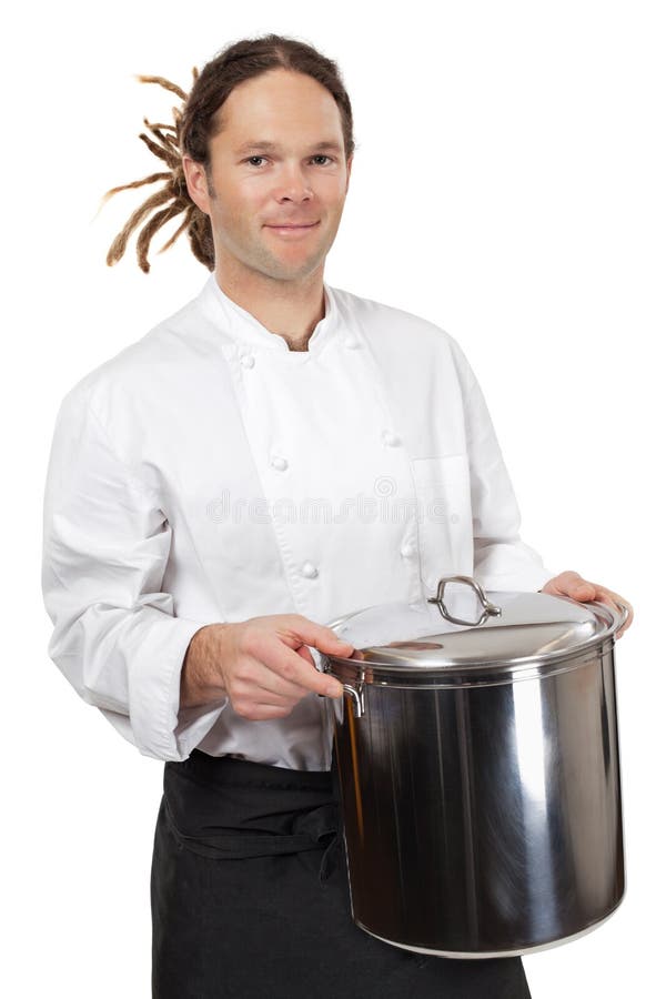 Chef holding large pot stock photo. Image of young, isolated - 24523042