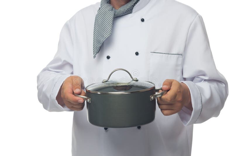 Chef holding large pot stock photo. Image of young, isolated - 24523042
