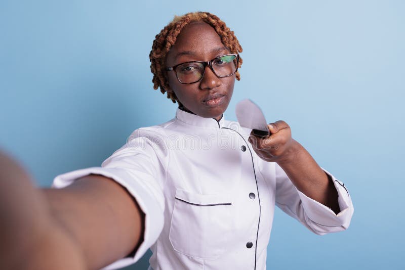 Chef Holding Sharp Knife with Challenging Expression Stock Image ...
