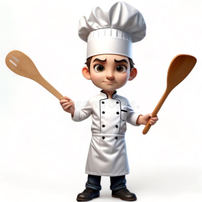 Chef Holding Spatula with Calm Expression Isolated on White Background ... Chef Holding Spatula with Calm Expression Isolated on White Background ...