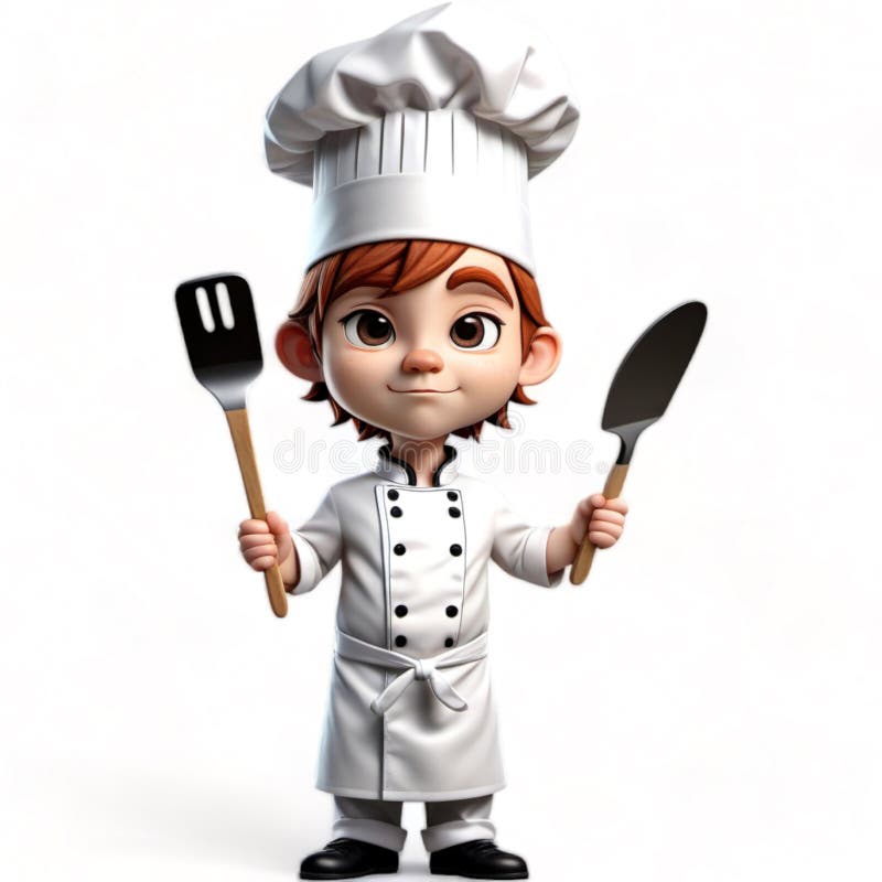 Chef Holding Spatula with Calm Expression Isolated on White Background ... Chef Holding Spatula with Calm Expression Isolated on White Background ...