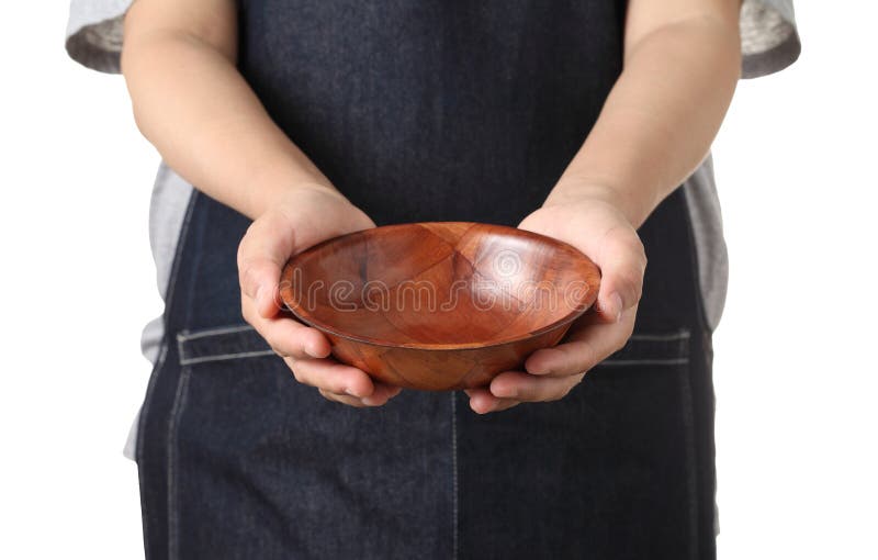 Chef Holding Wooden Cup on White Background Stock Image - Image of ...