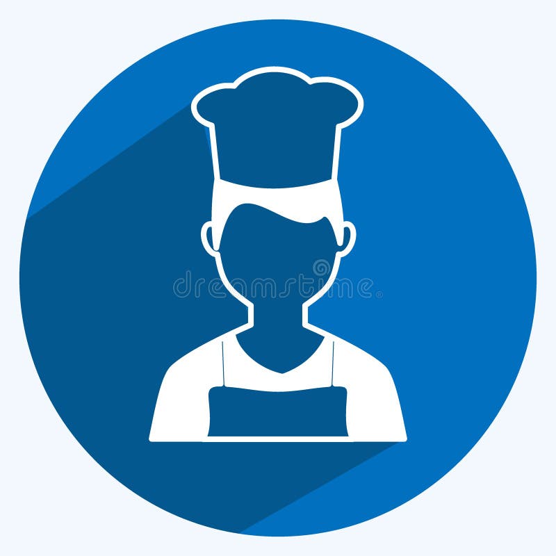 Chef Icon in Trendy Long Shadow Style Isolated on Soft Blue Background ...