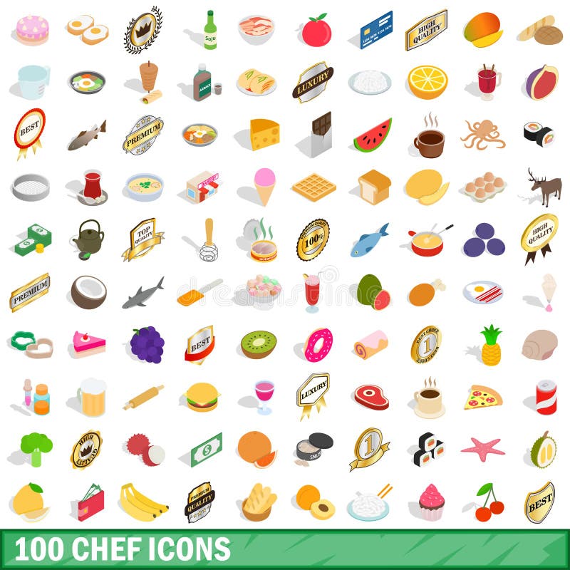 100 Chef Icons Set, Isometric 3d Style Stock Vector - Illustration of ...