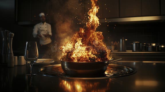 Chef Ignites Culinary Passion Restaurant Kitchen Action Scene Modern ...