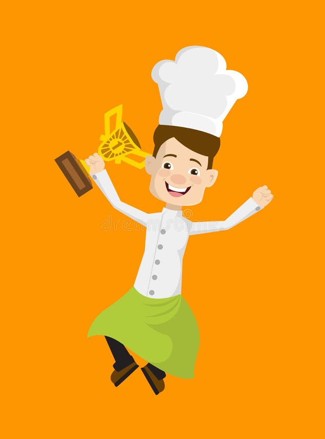 Chef - Jumping with Trophy stock vector. Illustration of business ...