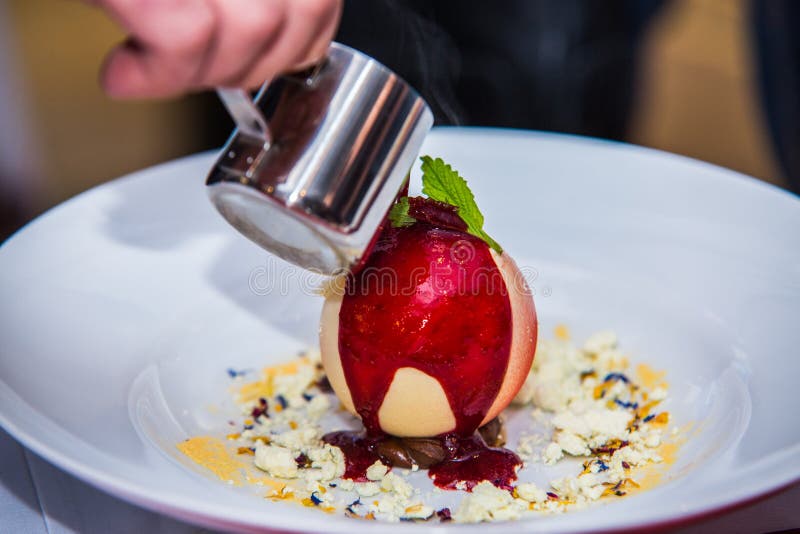 The Chef in the Kitchen Prepares Sweet Dessert Stock Image - Image of ...
