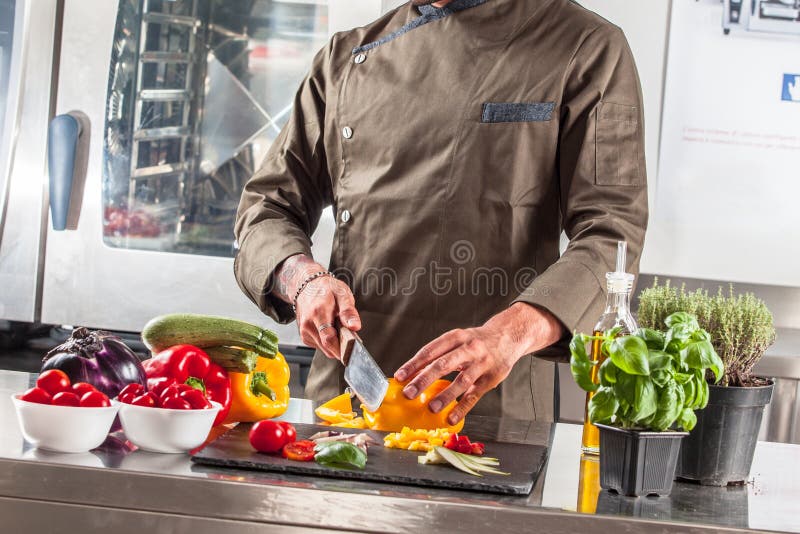 Chef in kitchen stock image. Image of gourmet, indoors - 199850691