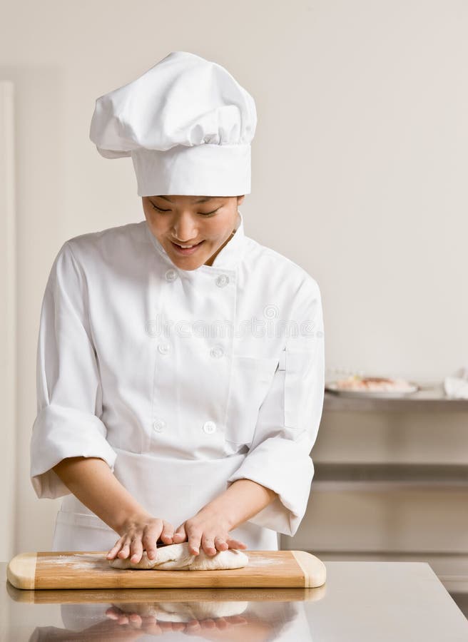 Chef Kneading Dough in Commercial Kitchen Stock Photo - Image of adult ...