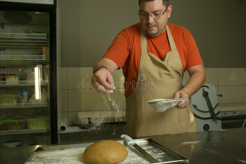 The Process of Making Bread. the Chef Kneads the Dough by Hand.the ...