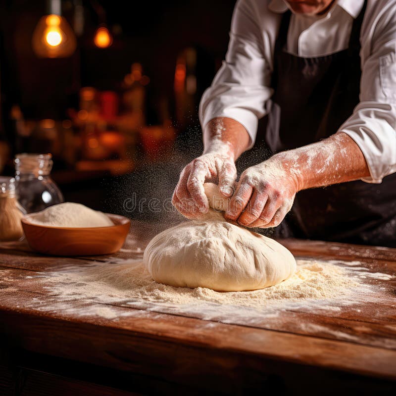 The Chef Kneads the Dough. Making Dough with Your Hands in a Bakery ...