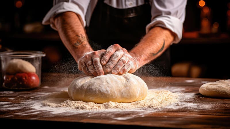 The Chef Kneads the Dough. Making Dough with Your Hands in a Bakery ...