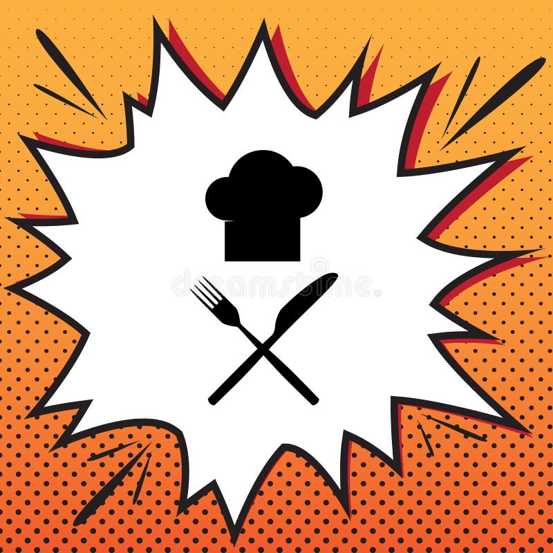 Chef with Knife and Fork Sign. Vector. Comics Style Icon on Pop-art ...