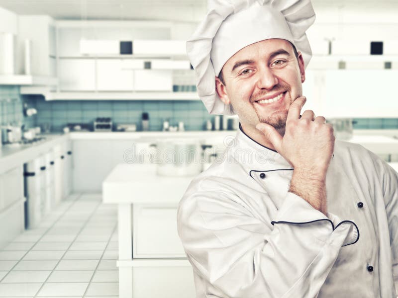Chef-kok in keuken stock afbeelding. Image of gastronomisch - 27566323