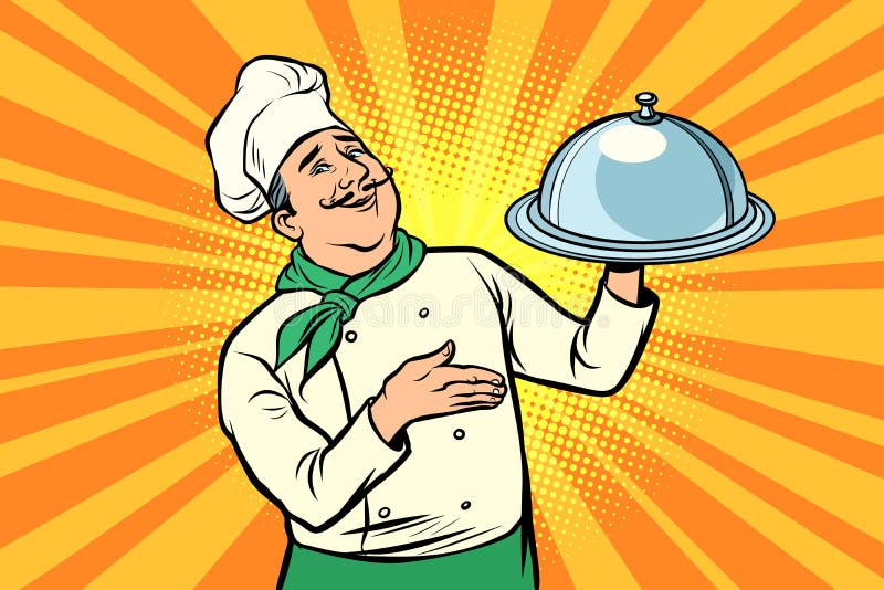 Chef-kok Met Dienblad Met Deksel Vector Illustratie - Illustration of ...