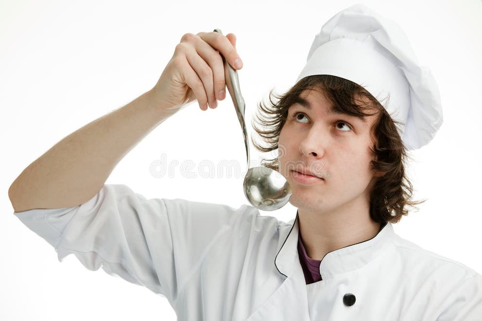 Chef with ladle stock image. Image of service, male, ladle - 17051377