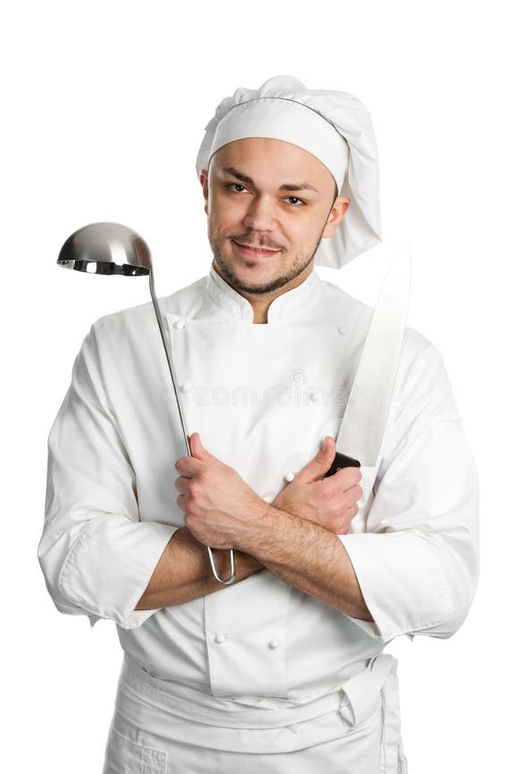 Chef with ladle isolated stock photo. Image of kitchen - 19050338