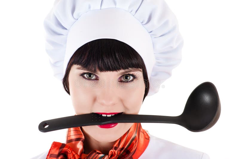 Chef with a Ladle in the Teeth Stock Image - Image of soup, pleasure ...