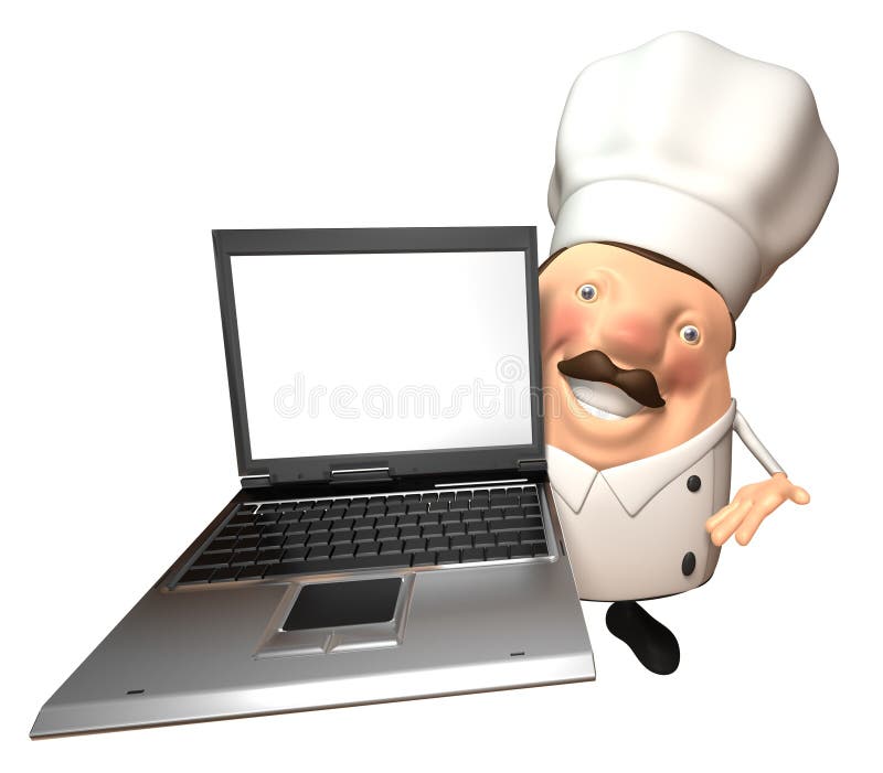 Chef with a laptop stock illustration. Illustration of isolated - 5394397