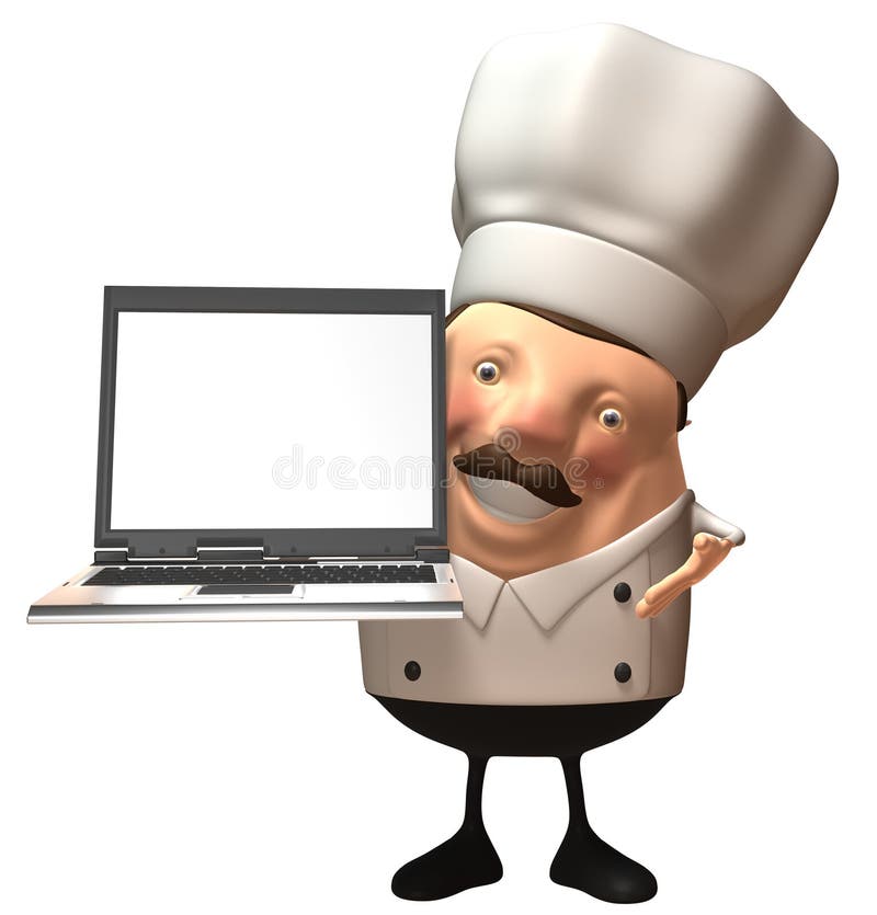 Chef with a laptop stock illustration. Illustration of isolated - 5394397