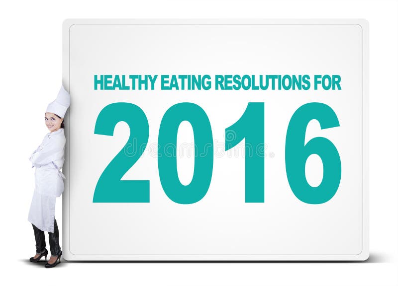 Chef Leans on Billboard of Healthy Eating Resolutions Stock ...