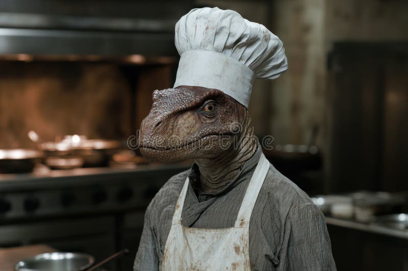 Chef lizard in kitchen stock illustration. Illustration of meal - 337256058