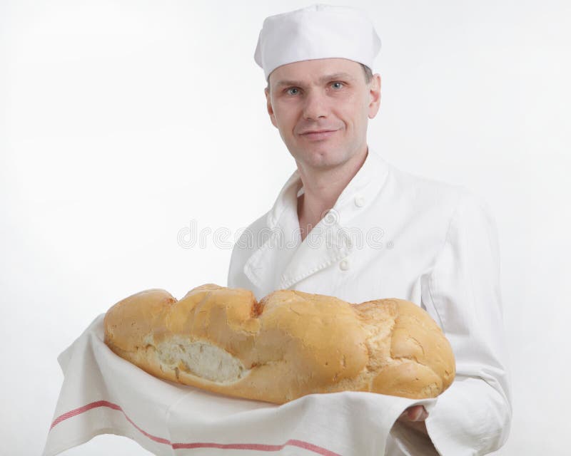 Chef with a loaf of bread stock image. Image of giant - 187664913
