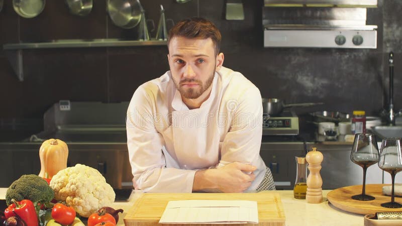 Chef Looking Straight To the Camera in Kitchen Stock Video - Video of ...
